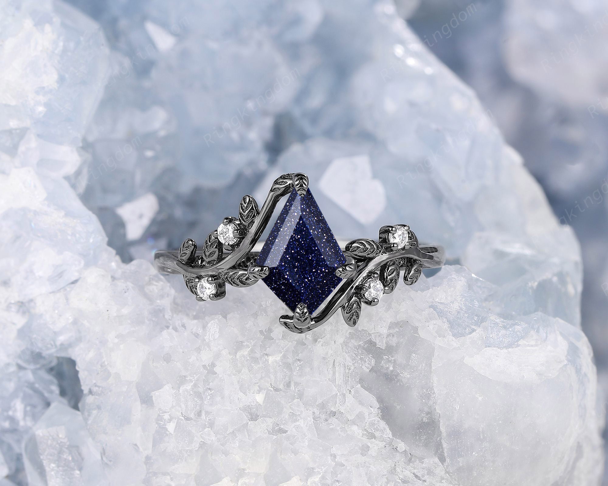Orion Nebula Blue Sandstone Engagement Ring Set Rhodium Black Gold Kite ...