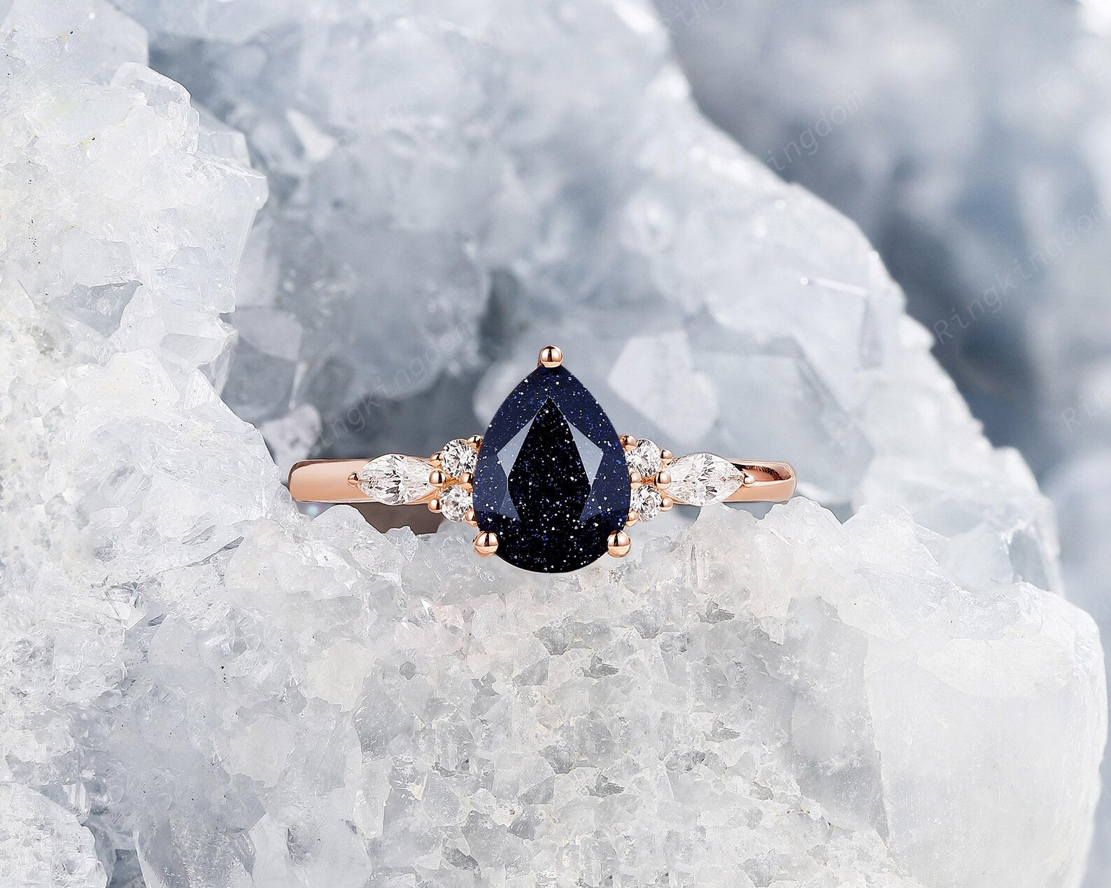 Vintage Pear Cut Nebula Blue Sandstone Bridal Set Galaxy Blue Goldstone ...