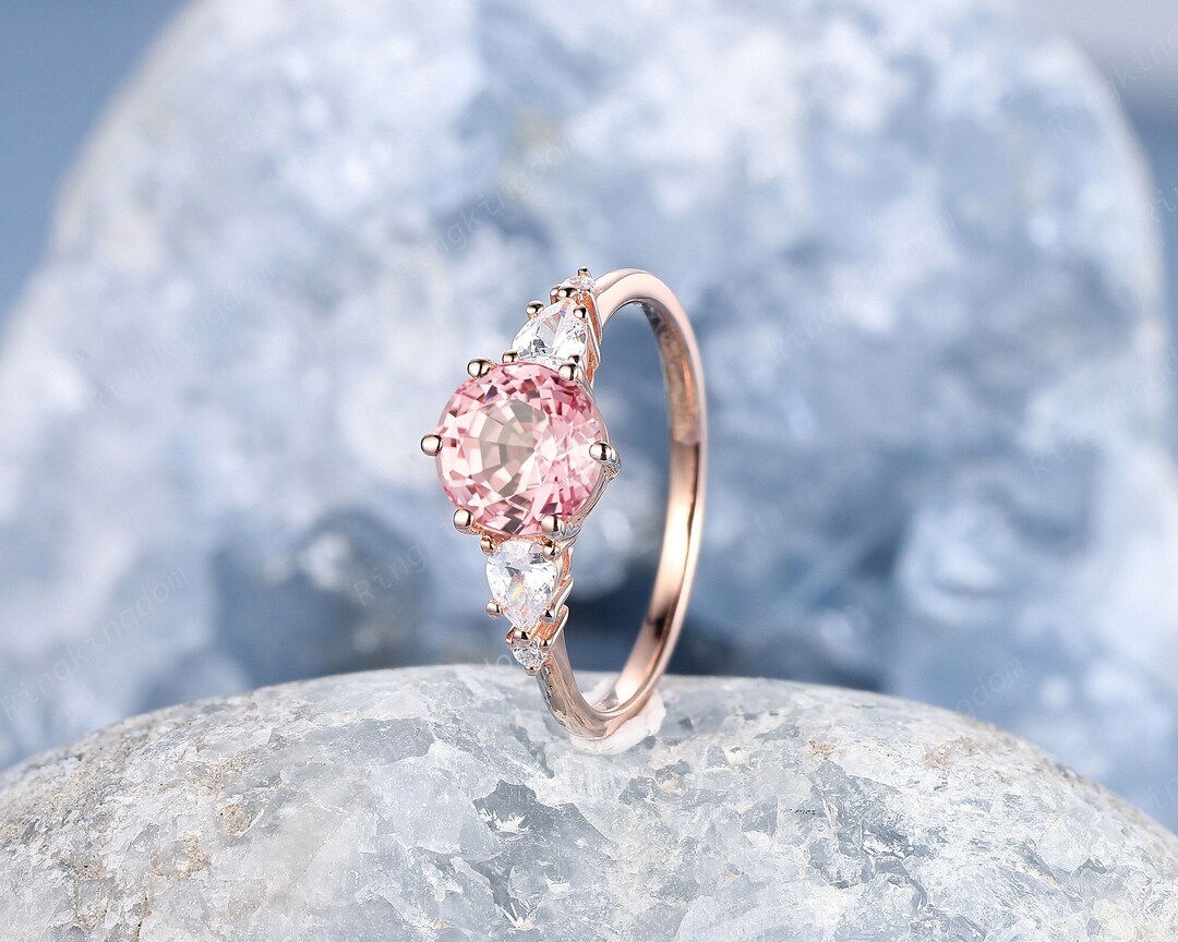 Unique Round Shape Pink Sapphire Engagement Ring, Vintage Rose Gold ...