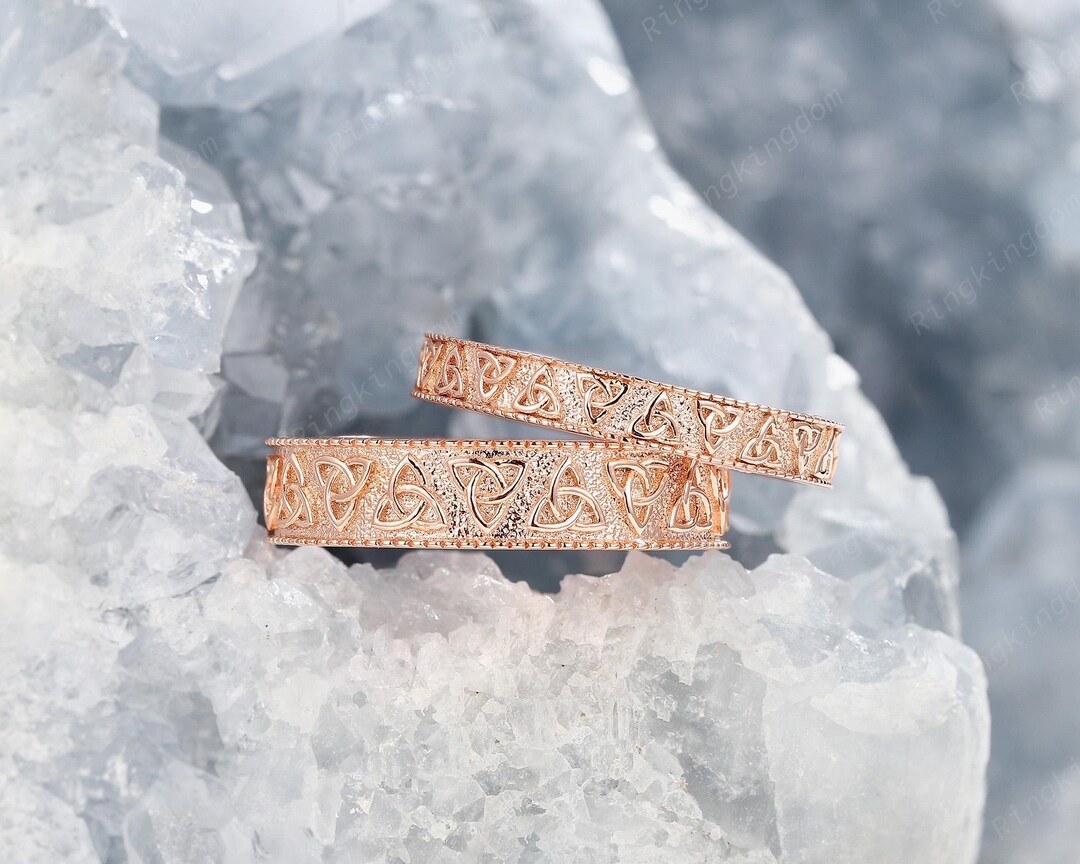Celtic Knot His and Hers Wedding Band 14K Rose Gold Norse Viking ...