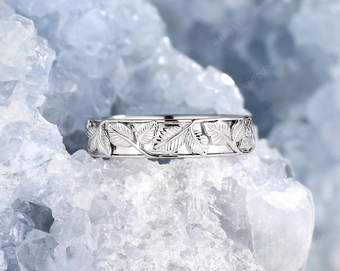Nature Inspired Twig Leaf Men's Wedding Band Vintage Couple Promise ...
