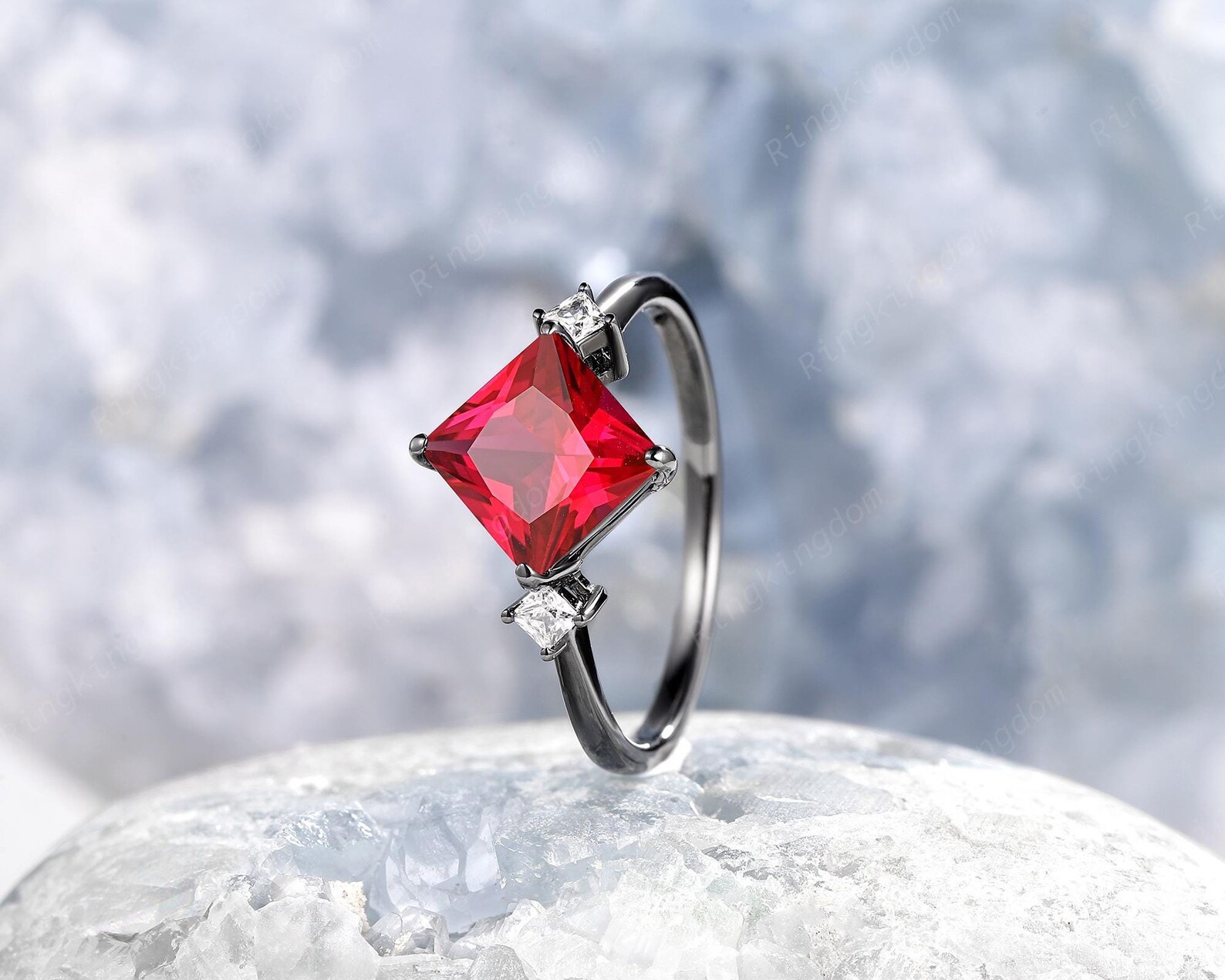 Gothic Princess Cut Ruby Engagement Ring Rhodium Black Gold July ...