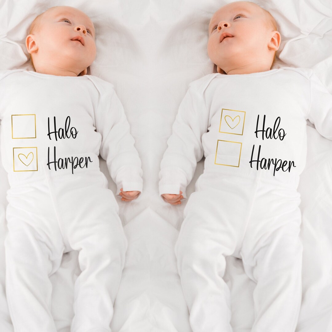 Twin Babies Matching Outfit, Names With Checkbox Sleepsuit | Rompers ...