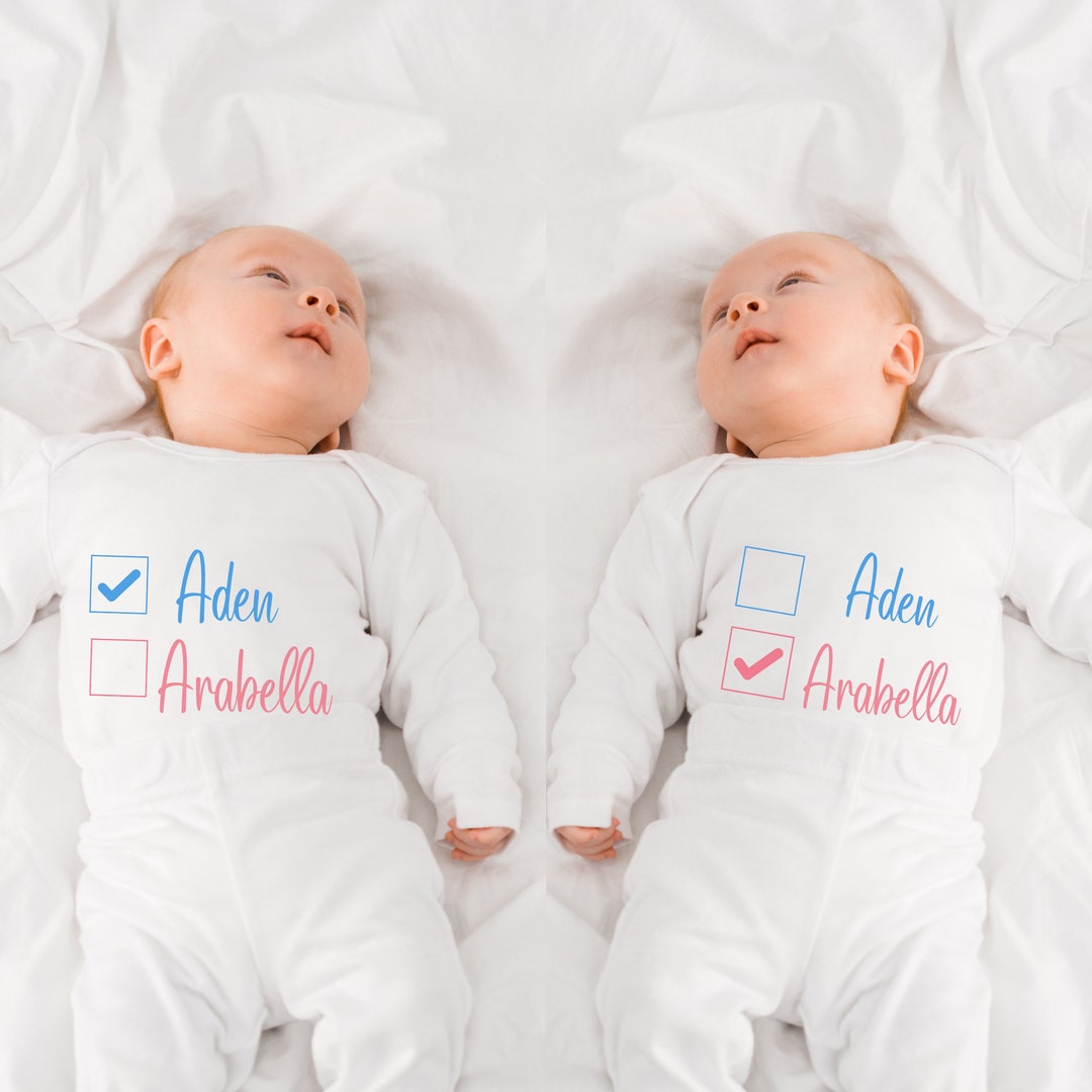 Twin Babies Matching Outfit, Names With Checkbox Sleepsuit, Rompers ...