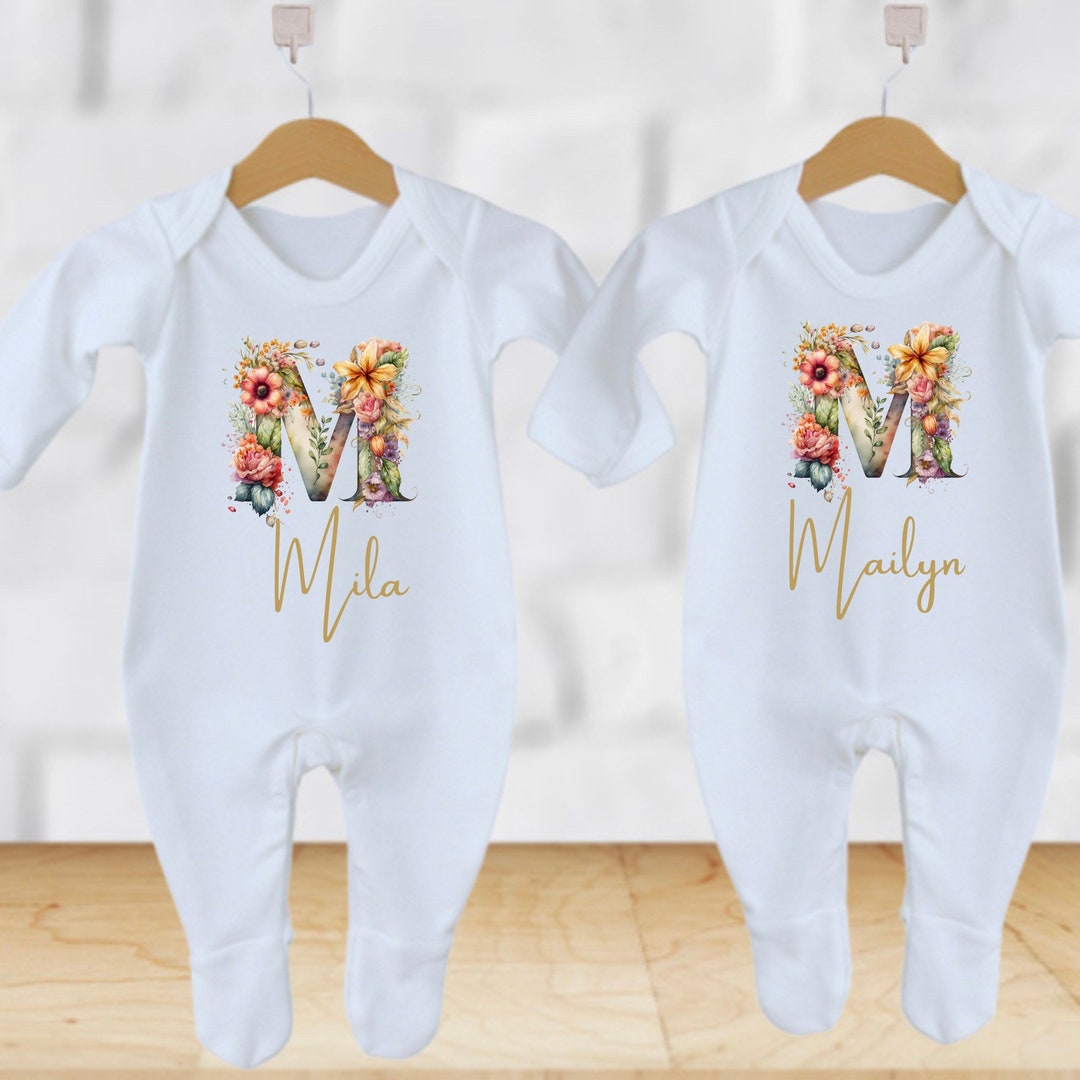 Twin Babies Matching Outfit Bib Set, Names With Initial Letter ...