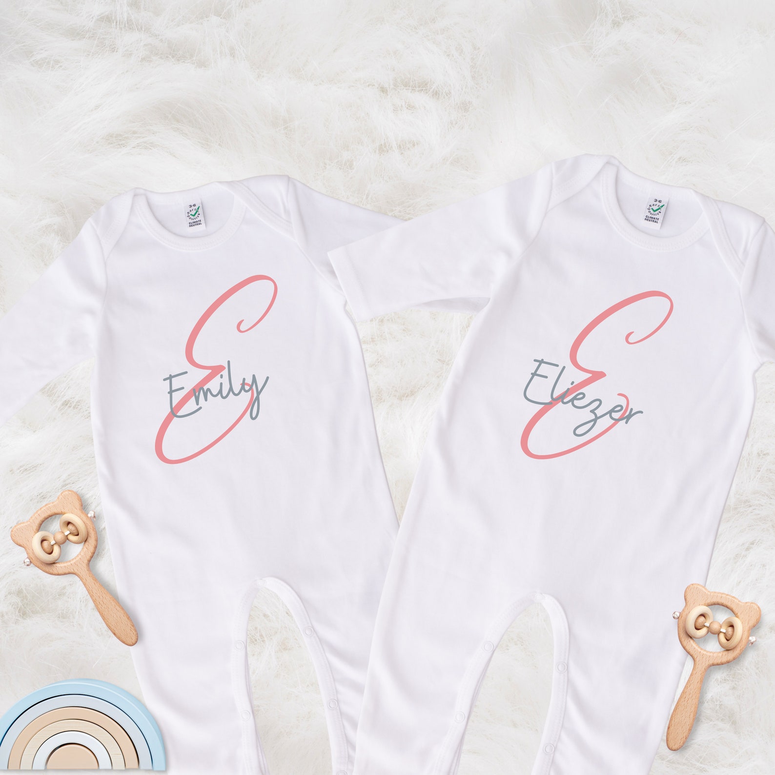 Personalized Baby Sleepsuit, Initial Name Cotton Babygrow - Etsy
