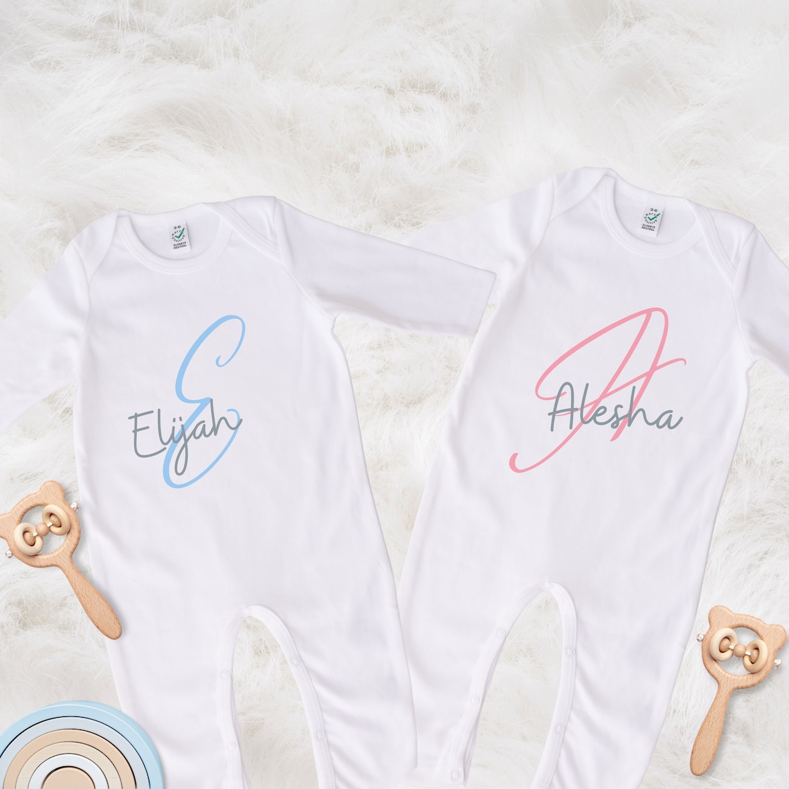 Personalized Baby Sleepsuit, Initial Name Cotton Babygrow - Etsy