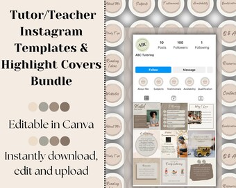 Teacher Tutor Instagram Template Bundle Grid and Story Templates ...