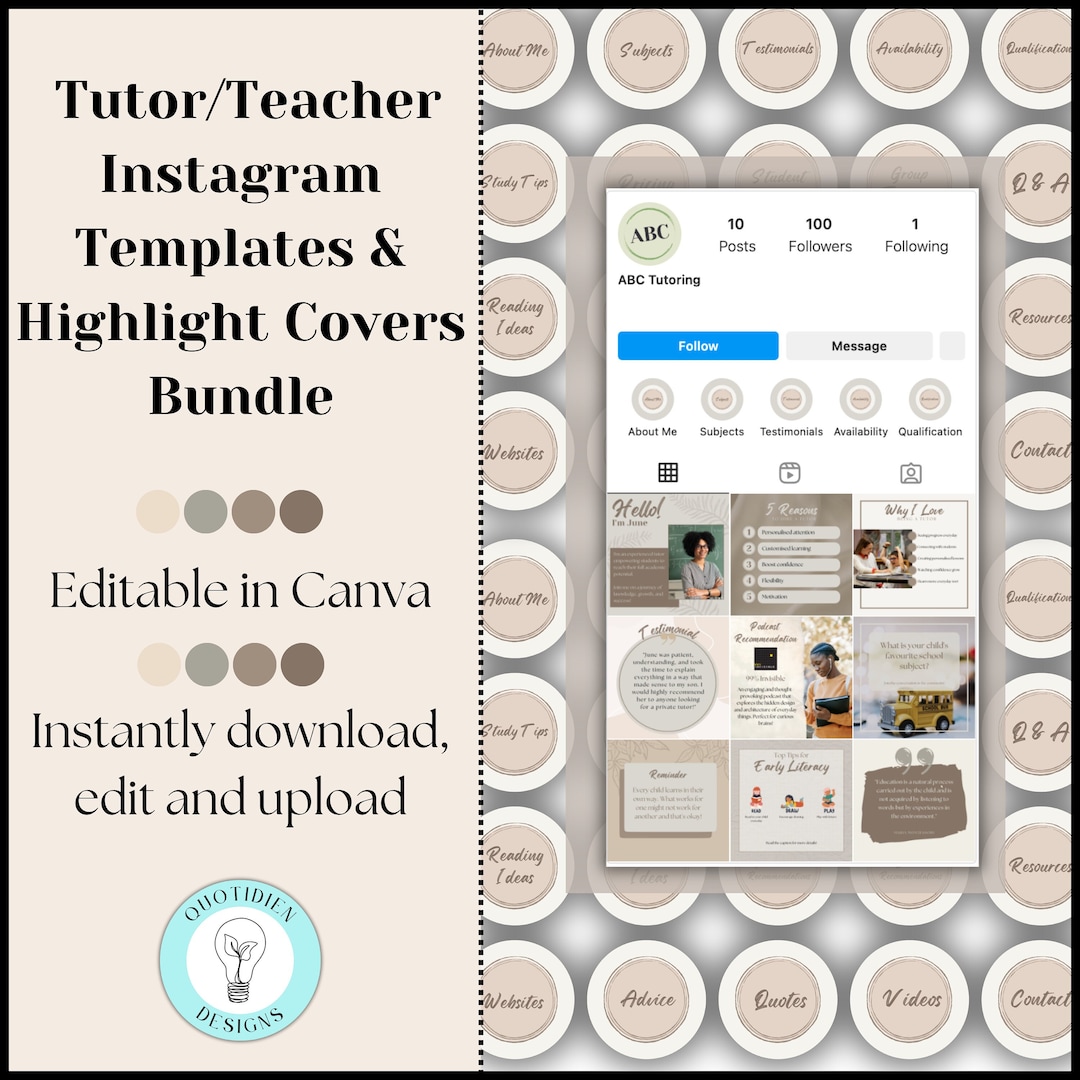 Teacher Tutor Instagram Template Bundle | Grid and Story Templates ...
