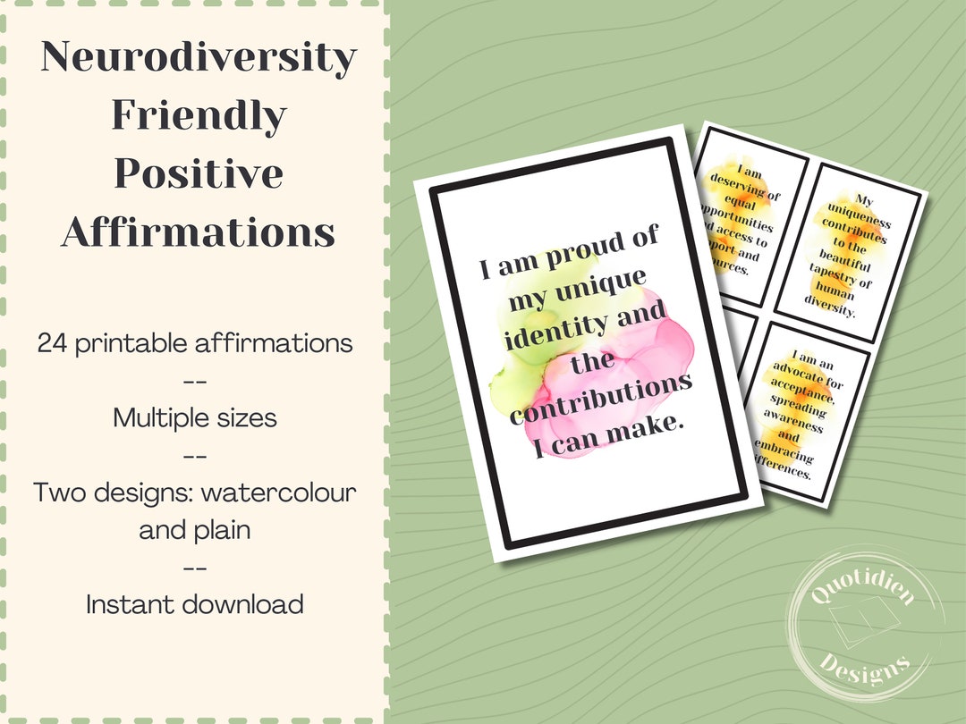 Neurodiversity Friendly Positive Affirmation Cards Posters - Etsy