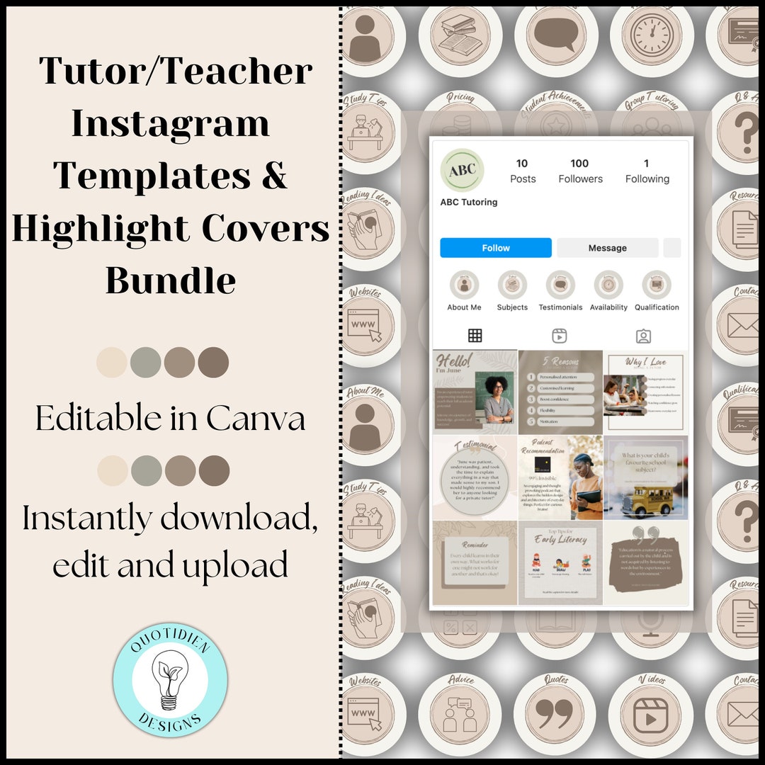 Teacher Tutor Instagram Template Bundle | Grid and Story Templates ...