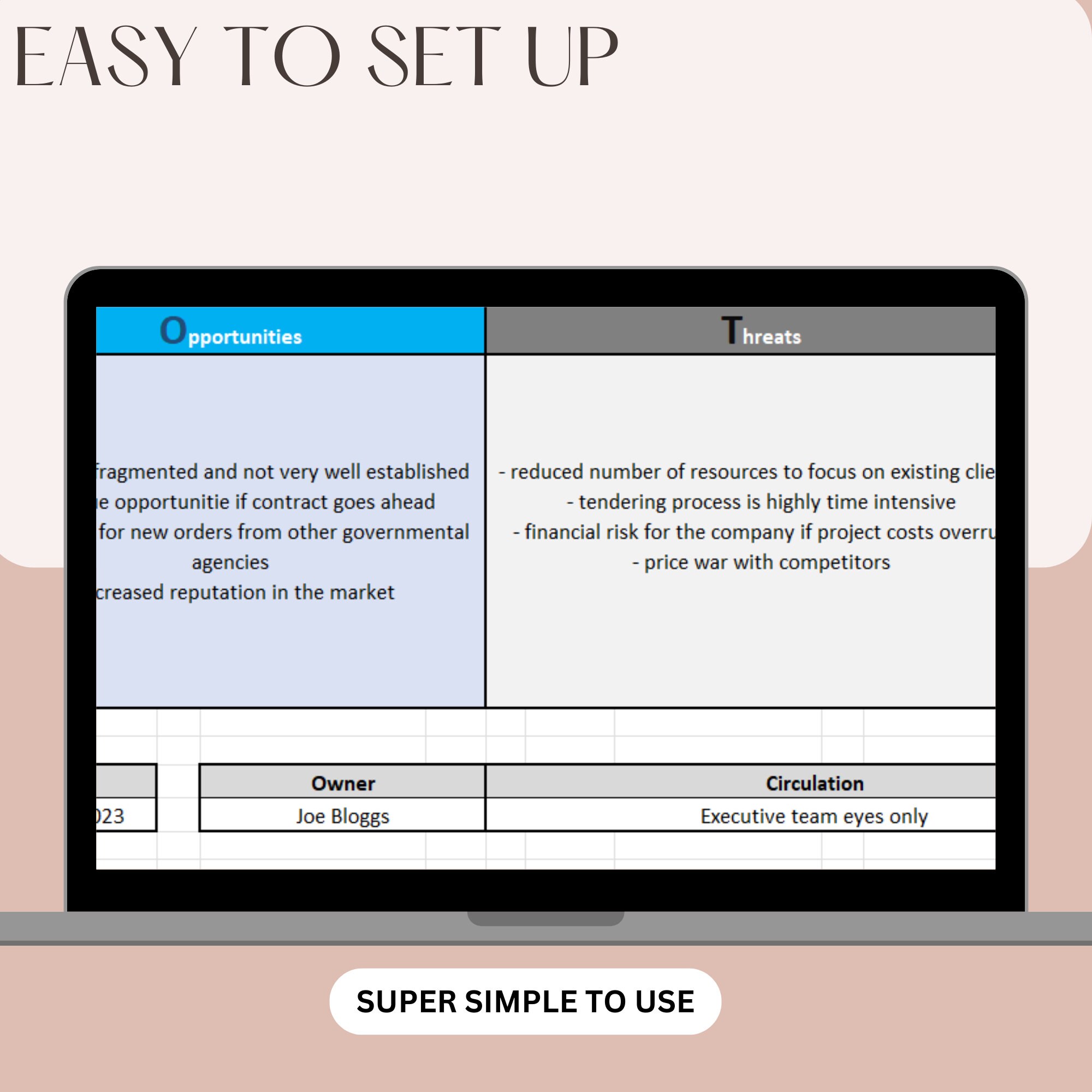 SWOT Example Spreadsheet, Strength Weakness Opportunity Threat Analysis ...