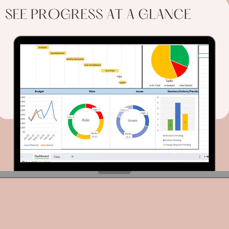 Project Management Dashboard Spreadsheet, Google Sheets, Excel Digital ...