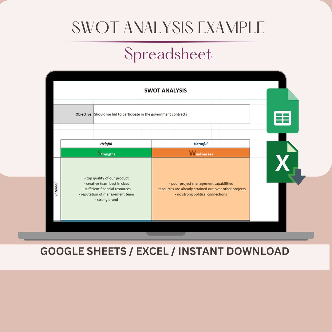 SWOT Example Spreadsheet, Strength Weakness Opportunity Threat Analysis ...