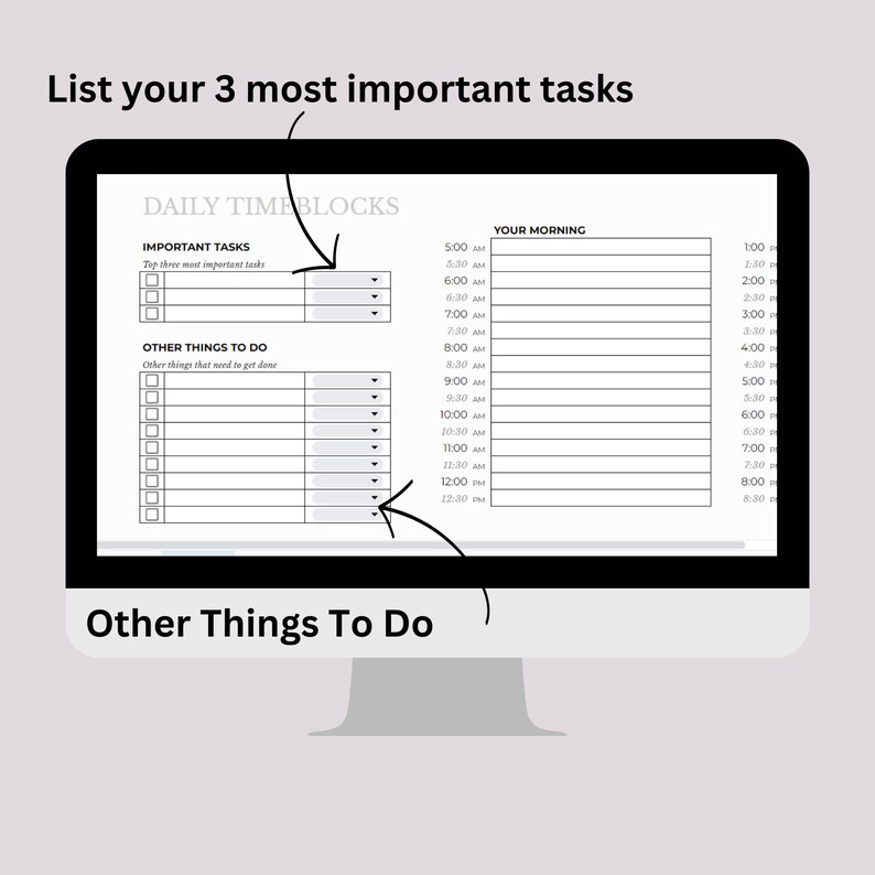 Efficient Daily Half Hourly Time Management Planner, Excel Spreadsheet, Organization, to Do List ...