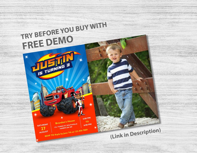 Blaze Invitation Blaze Birthday Printable Photo Invitation - Etsy