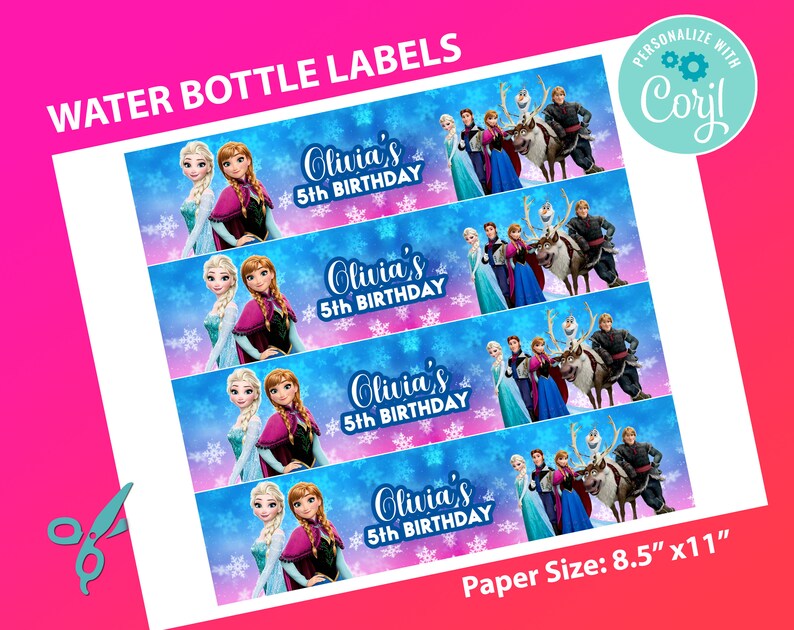 Frozen Water Bottle Labels Frozen Party Supplies Printable Etsy