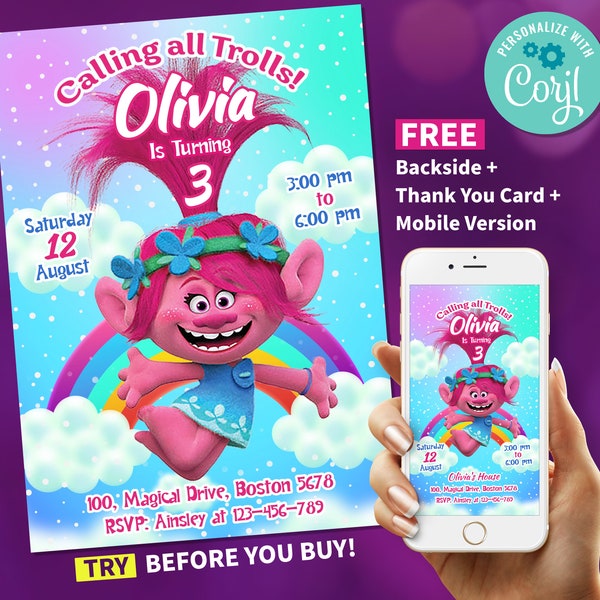 Trolls Invitation - Etsy