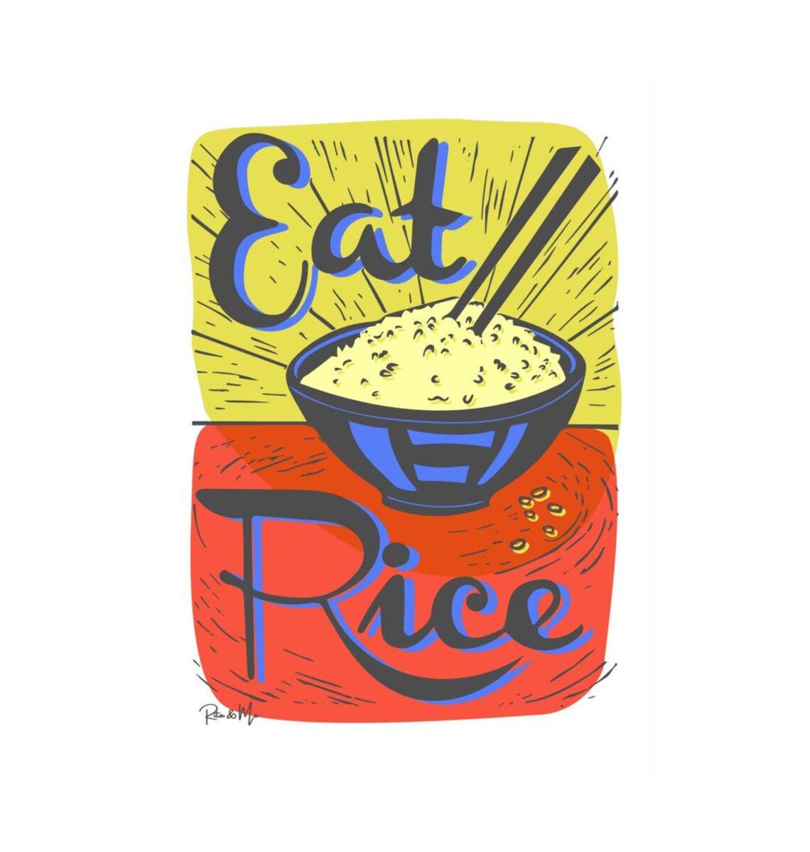 Eat Rice Vintage Poster Style Lino Art Print large 30x42cm Retro Wall ...