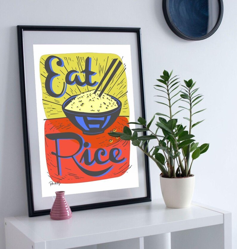 Eat Rice Vintage Poster Style Lino Art Print large 30x42cm Retro Wall ...