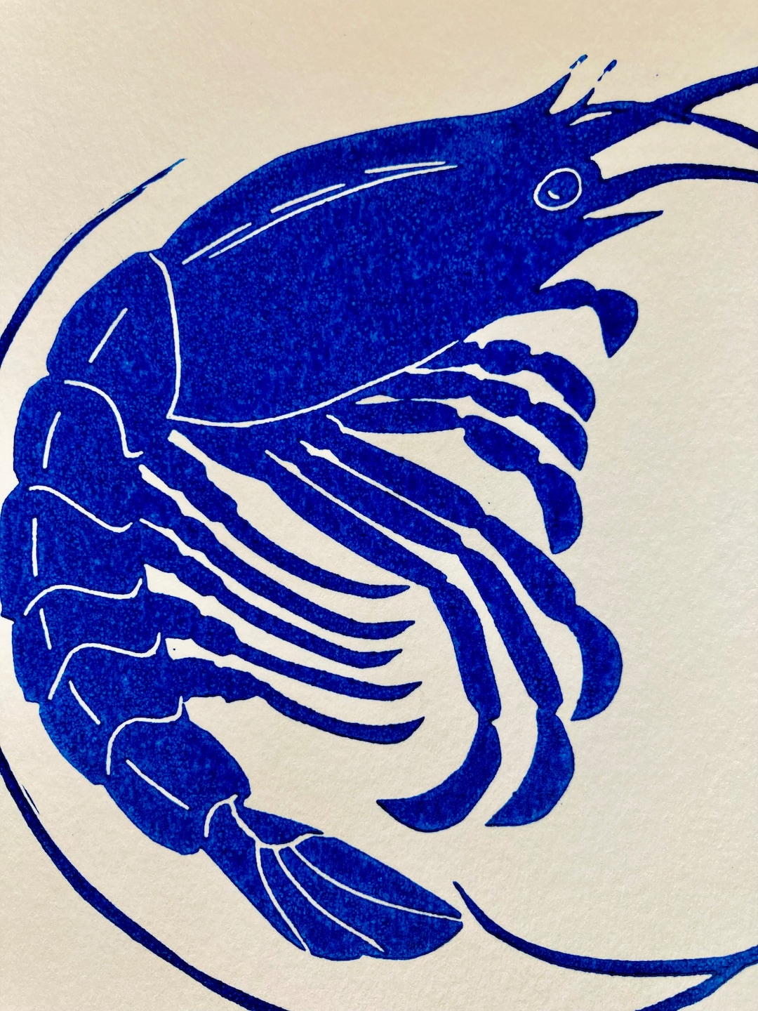 Prawn Linocut Print, Small Wall Art, Original Fish Crustacean, Shrimp ...