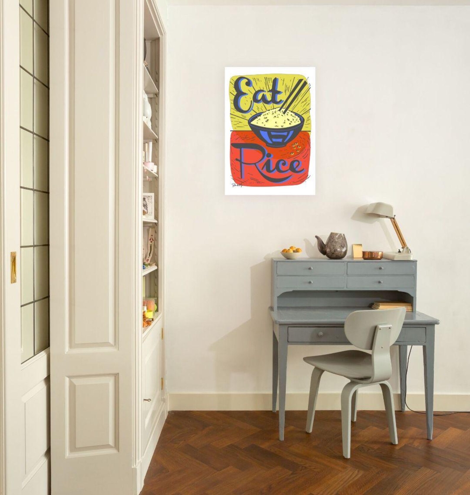 Eat Rice Vintage Poster Style Lino Art Print large 30x42cm Retro Wall ...