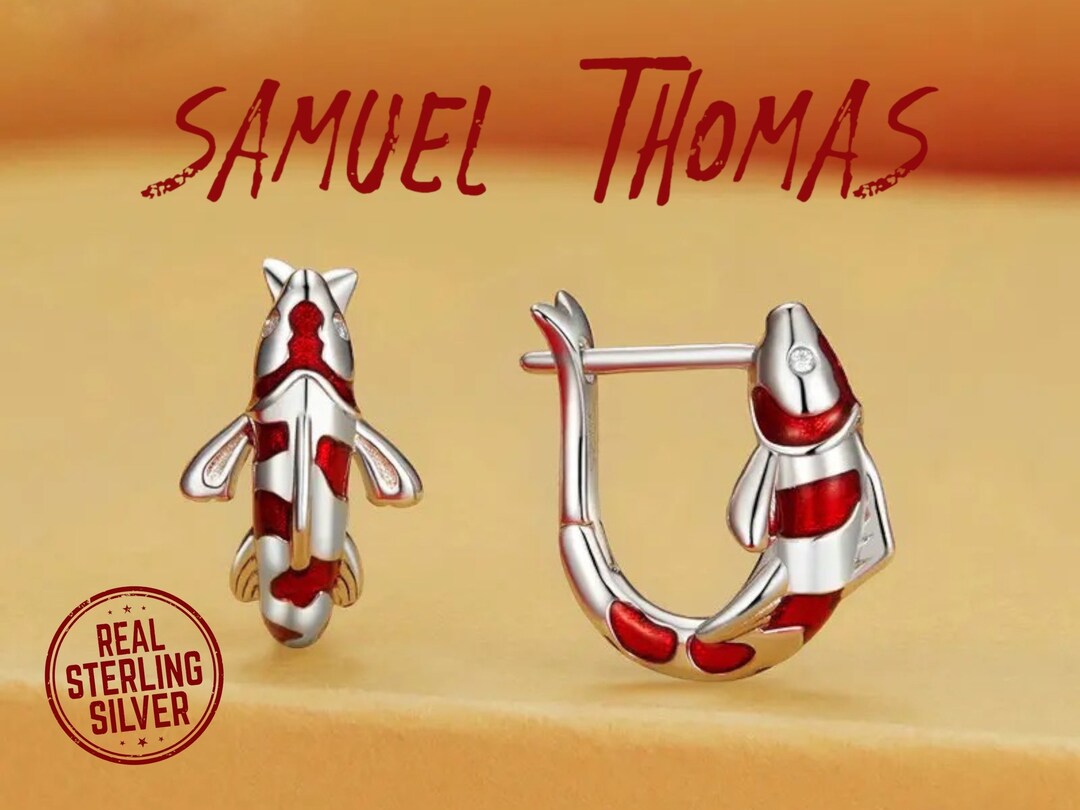 Koi Fish Hoop Earrings by SAMUELTHOMAS 925 Sterling Silver Cute Fun ...