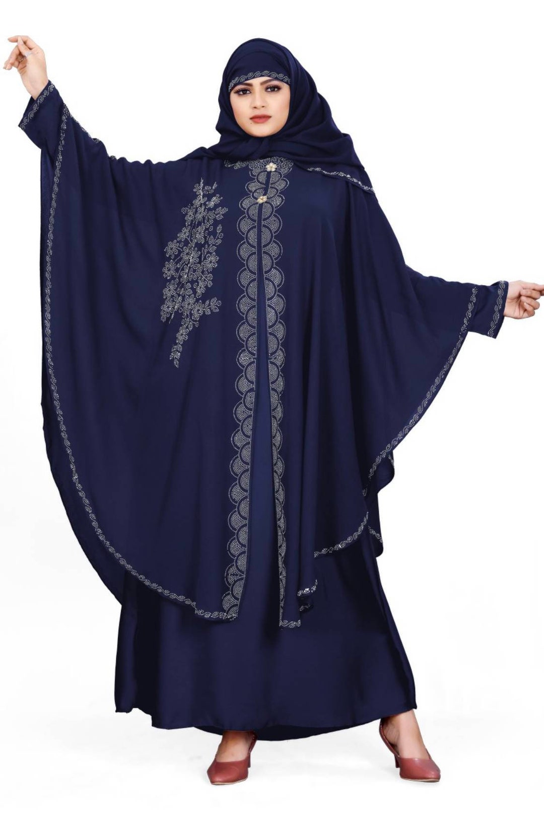 Stylish Dubai Abaya for Muslim Women, Beautiful Blue Stone Work Double ...