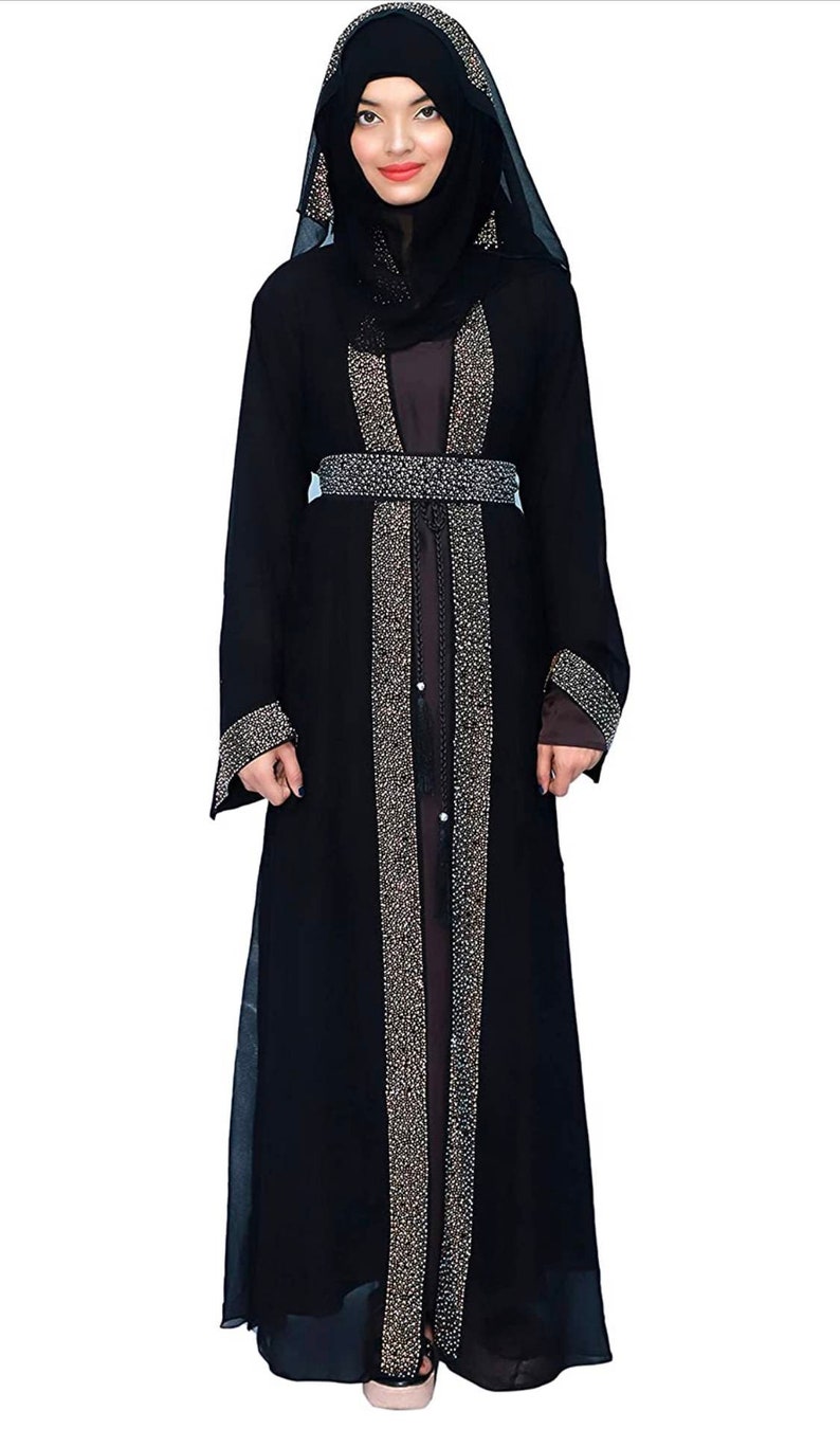 Stylish Dubai Abaya for Muslim Women, Beautiful Black Stone Work ...