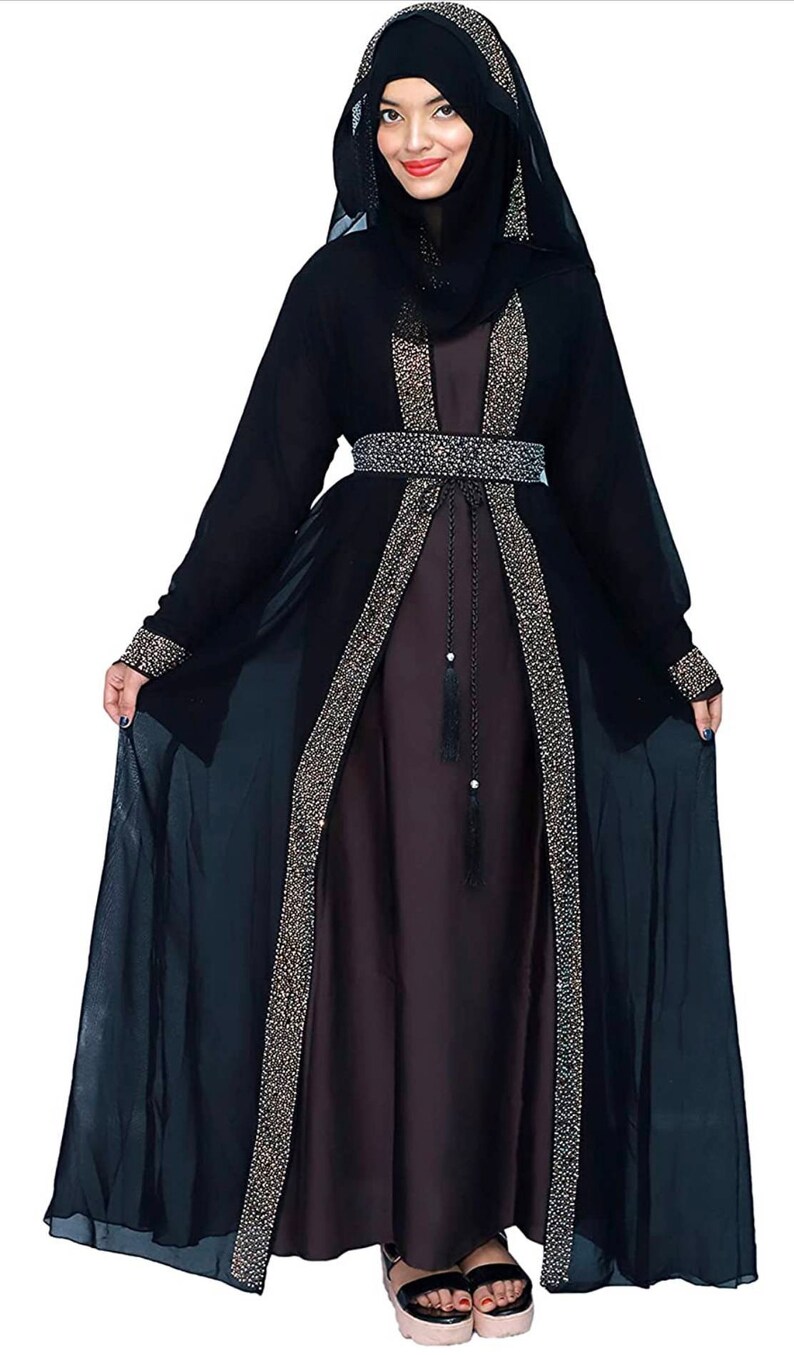 Stylish Dubai Abaya for Muslim Women, Beautiful Black Stone Work ...