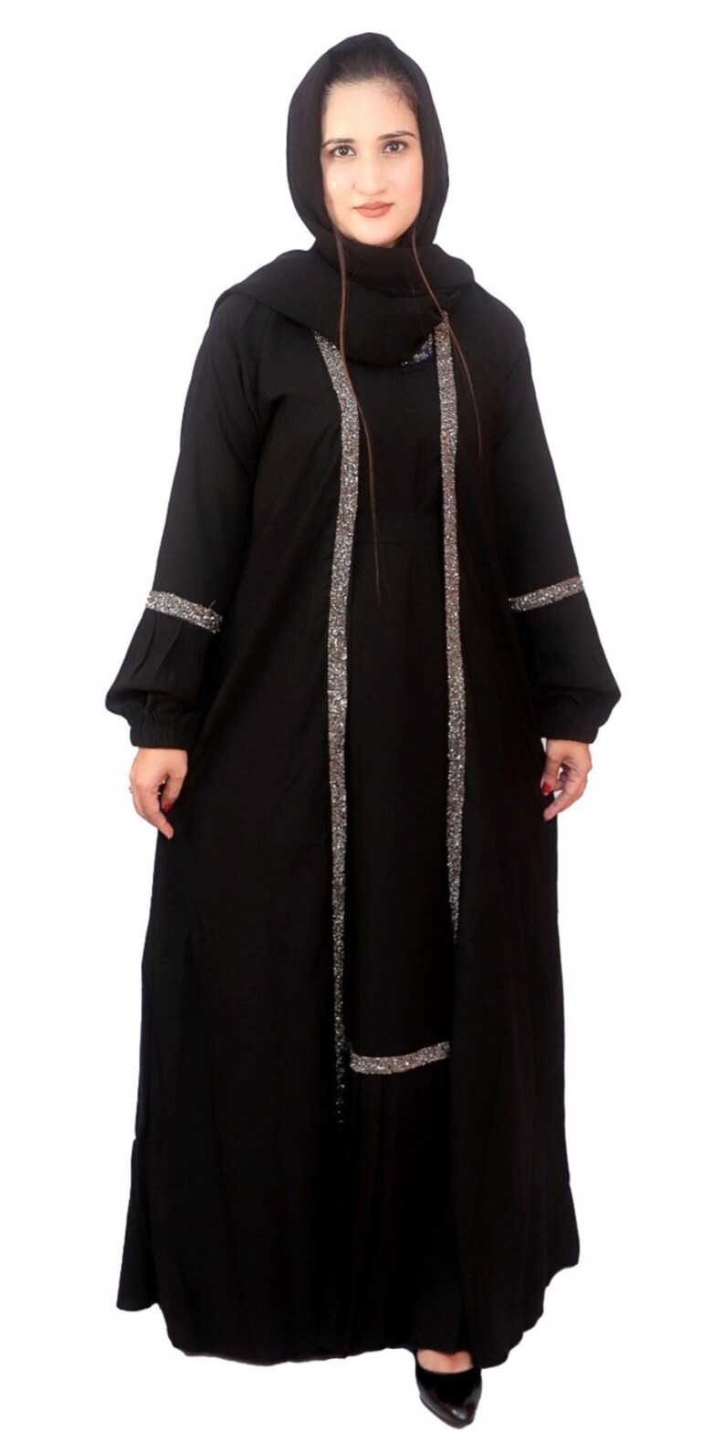 Stylish Dubai Abaya for Muslim Women, Beautiful Black Stone Work ...