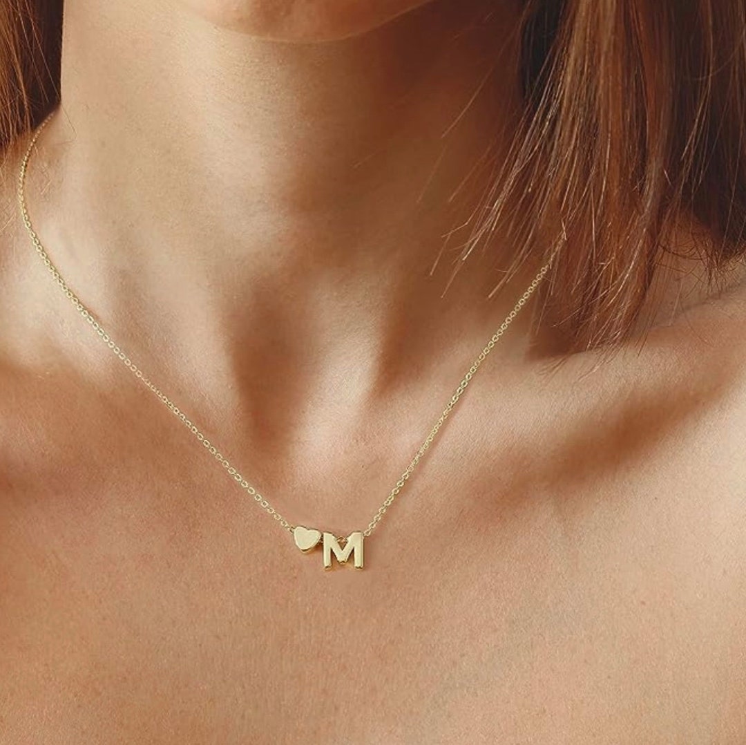 Personalized 14K Gold Plated Heart Initial Necklace Delicate - Etsy