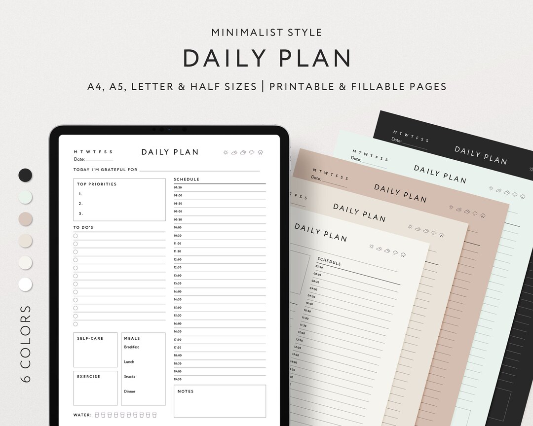 Undated Digital Daily Planner, Personal Daily Planner, Half-hour ...