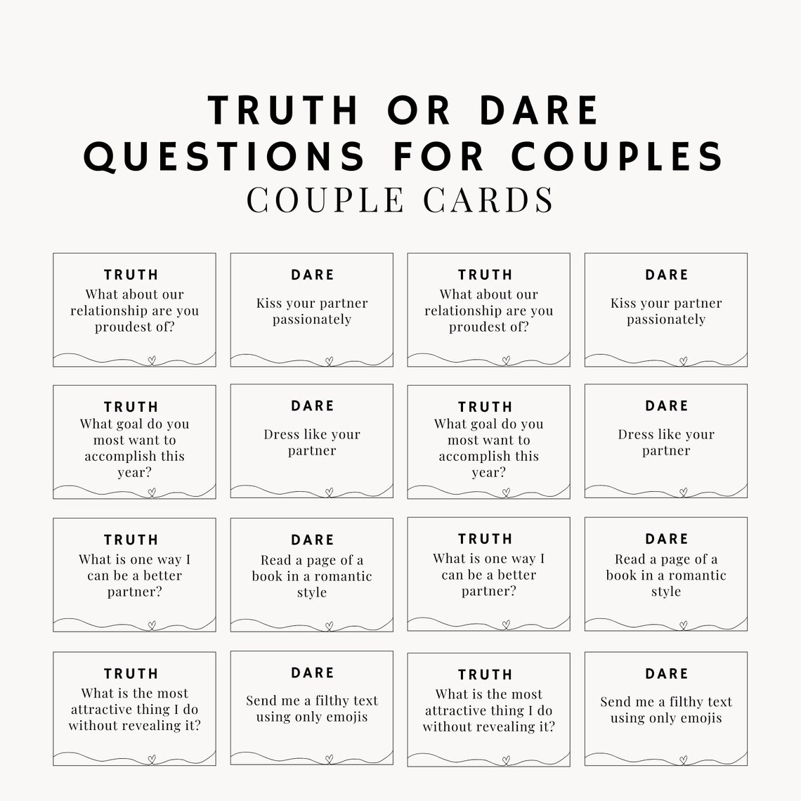 Couple Truth or Dare Question Cards | Relationship Cards | Couple ...