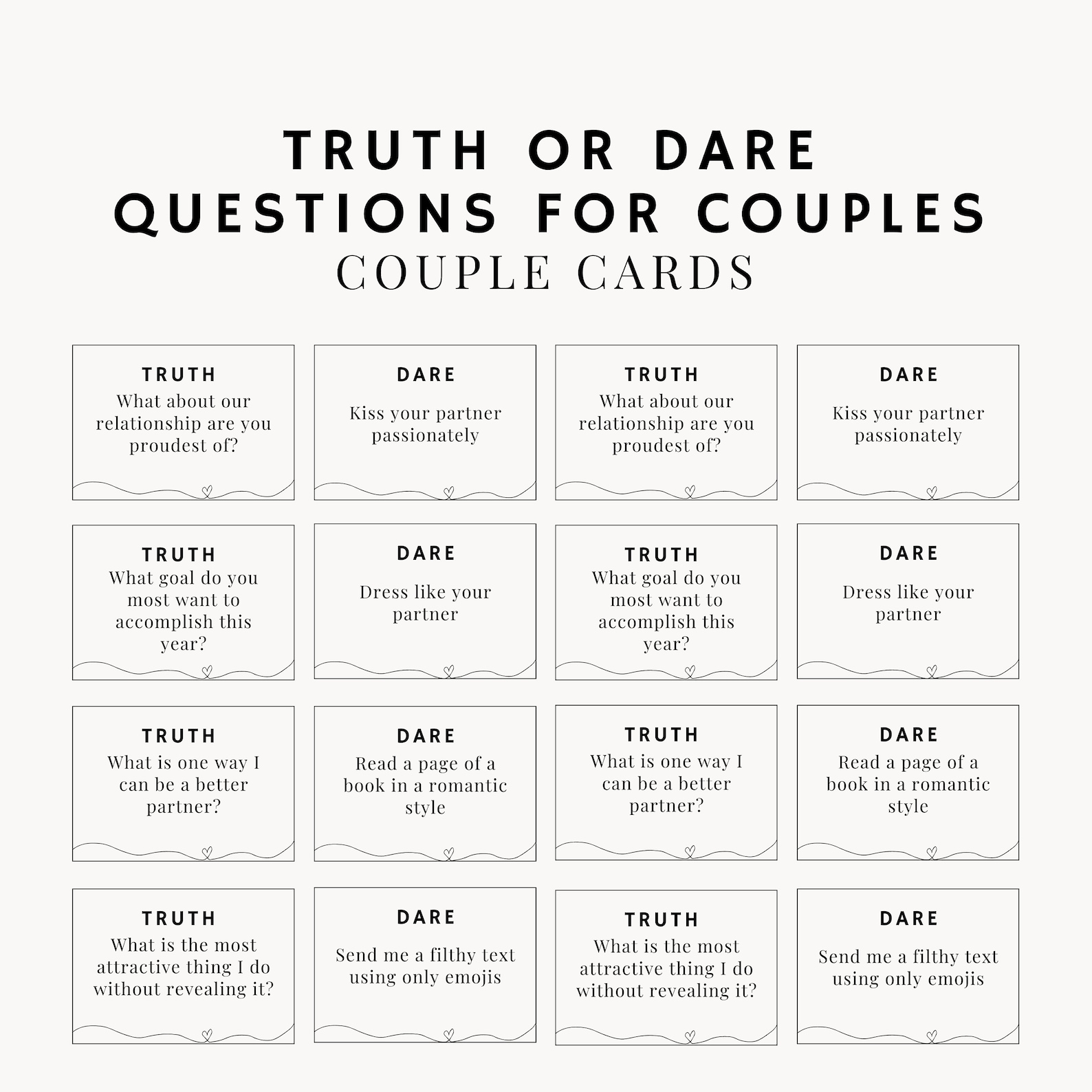 Couple Truth or Dare Question Cards | Relationship Cards | Couple ...