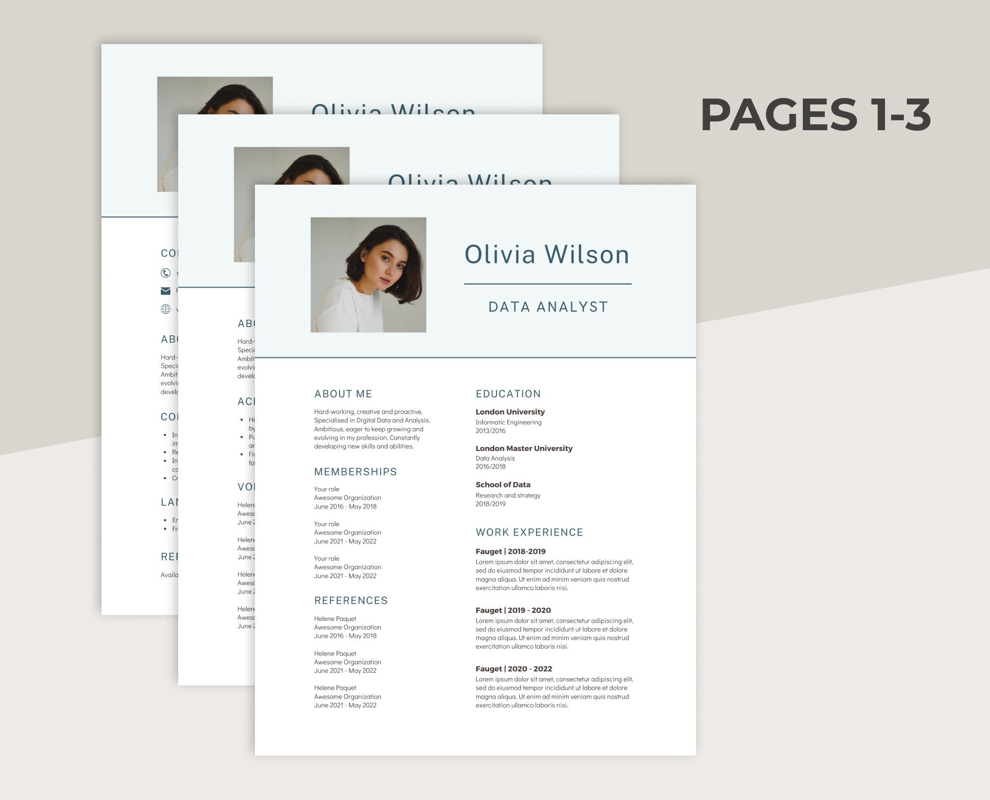 Resume Template Canva | Modern 3 Page Resume | Creative Elegant Resume ...