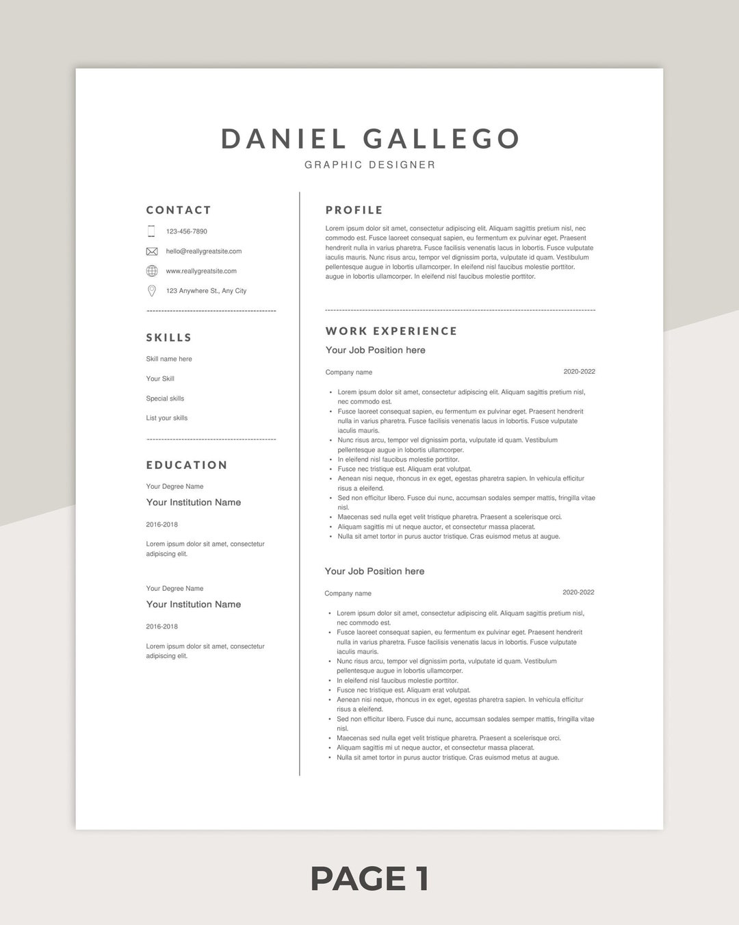 Resume Template Canva | Modern 3 Page Resume | Simple Minimalist Resume ...