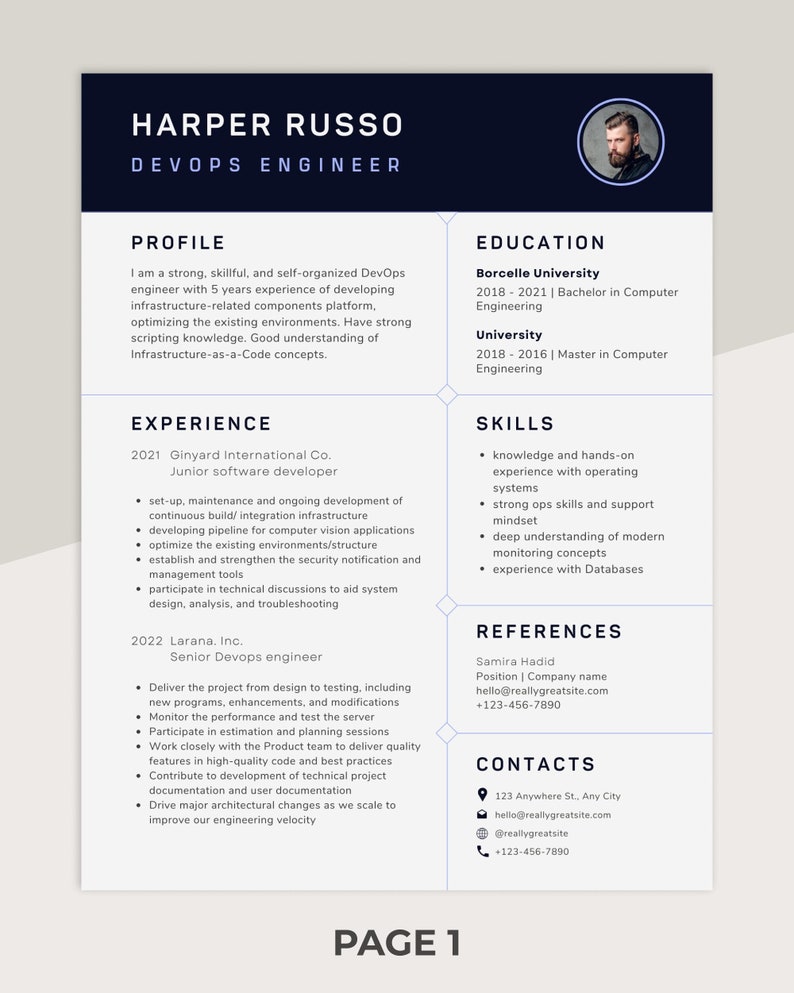 Resume Template Canva | Modern 3 Page Resume | Formal Resume Template for Mac & Word | Devops ...