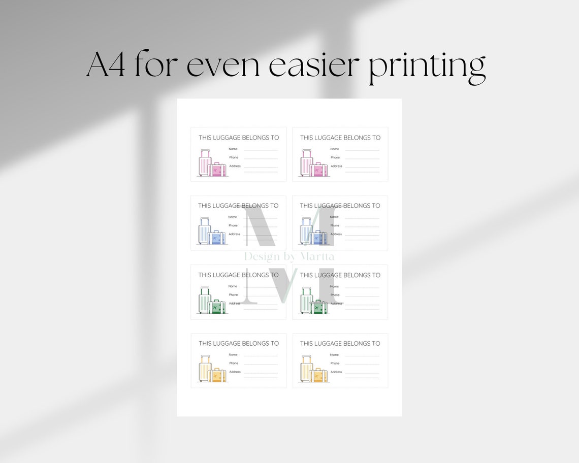 Printable Luggage Tag Insert Digital Download Travel Tag Insert Digital ...
