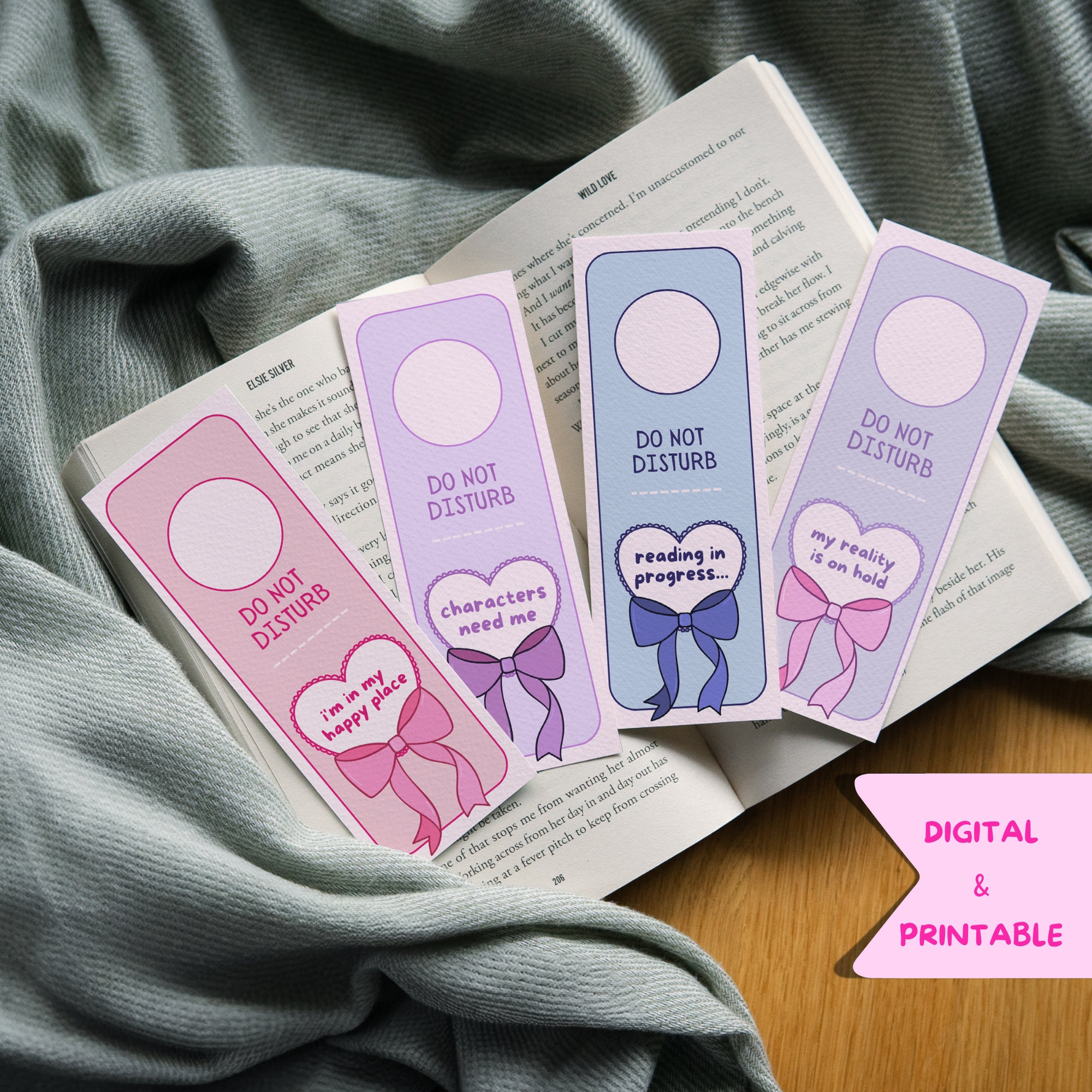 Do Not Disturb Digital Bookmark Bundle Cute Printable Bookmark Bundle ...