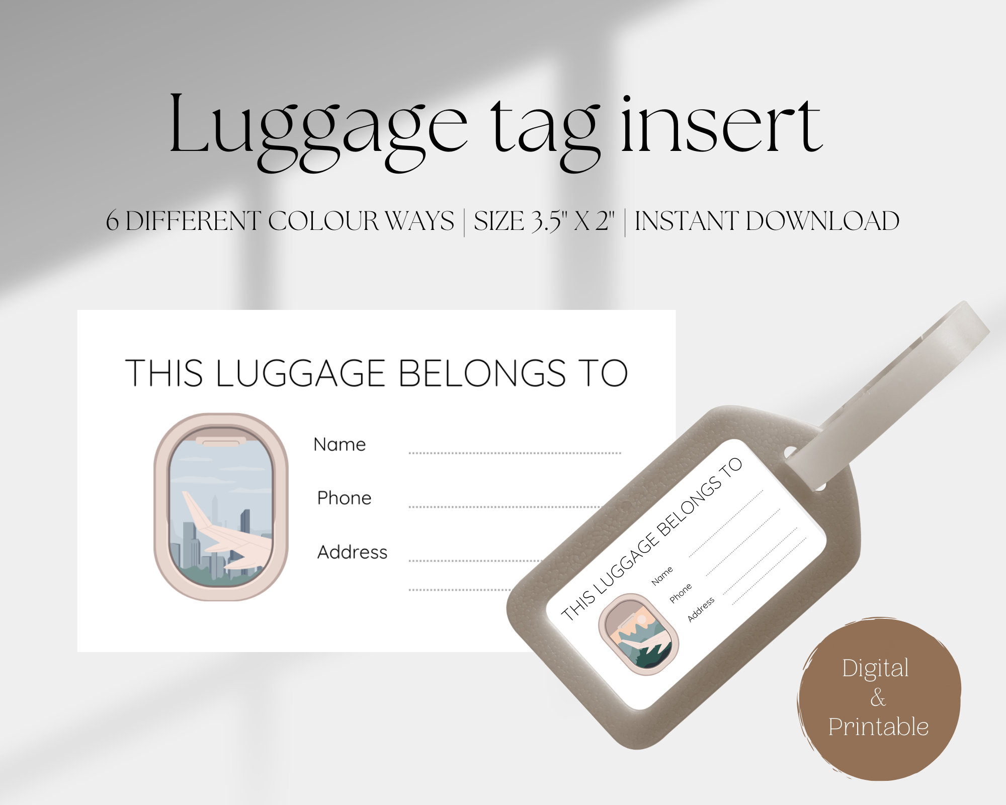 Printable Luggage Tag Insert Digital Download Travel Tag Insert Digital ...
