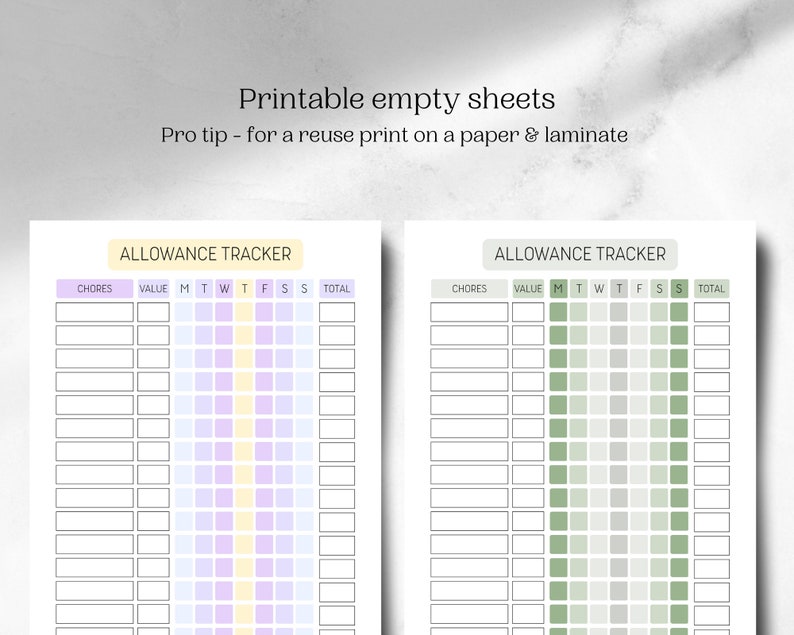 Editable Allowance Tracker for Kids Printable Allowance Chore Chart ...