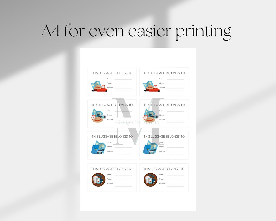 Printable Luggage Tag Insert Digital Download Travel Tag Insert Digital ...