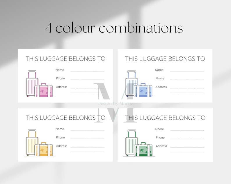 Printable Luggage Tag Insert Digital Download Travel Tag Insert Digital ...