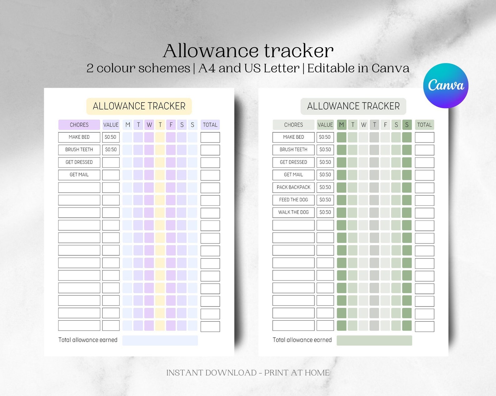 Editable Allowance Tracker for Kids Printable Allowance Chore Chart ...