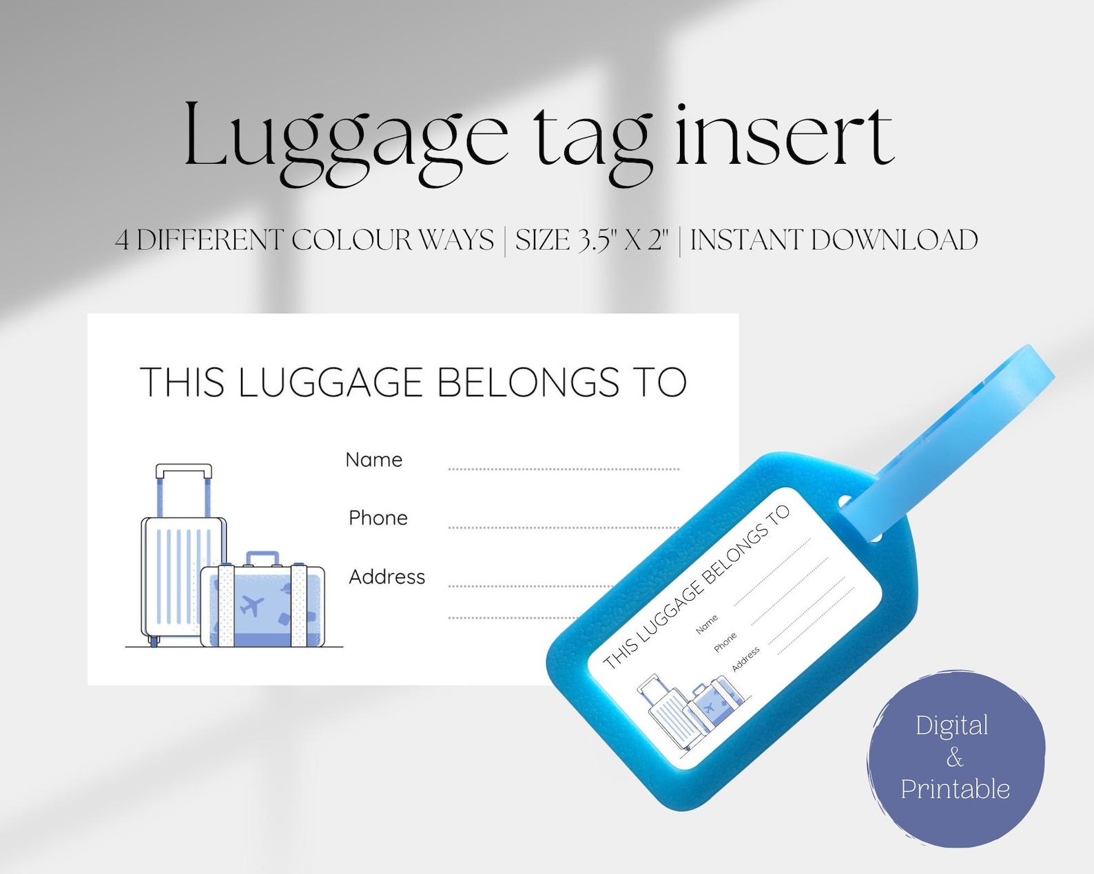 Printable Luggage Tag Insert Digital Download Travel Tag Insert Digital ...