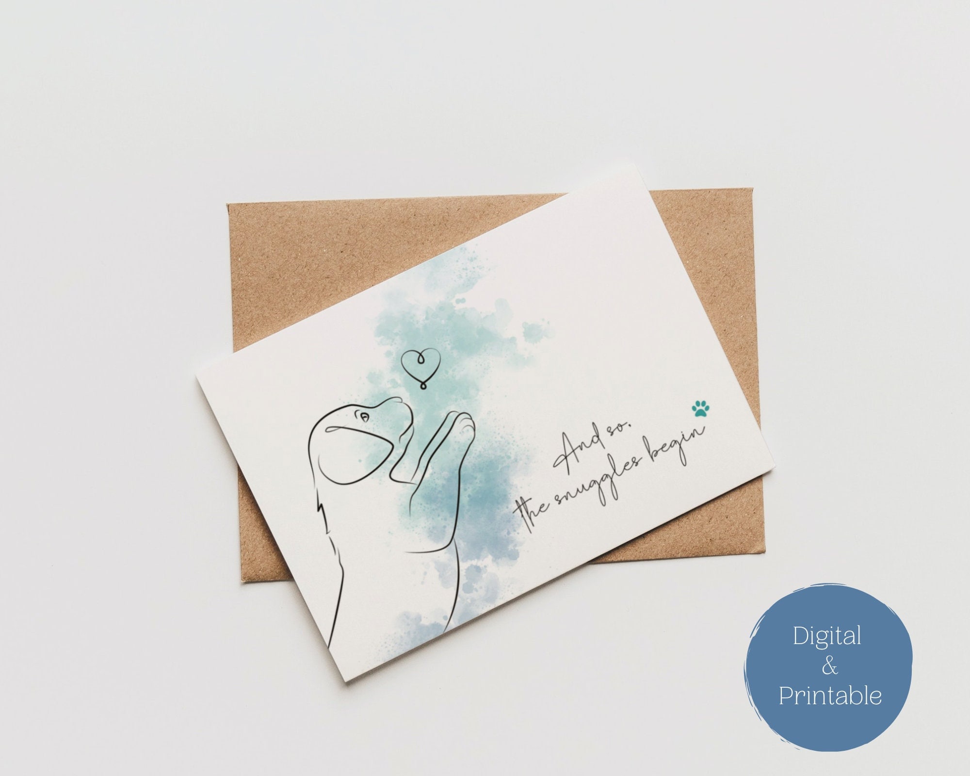 New Pet Card Digital Download Watercolour Puppy Card Printable Fur Baby ...