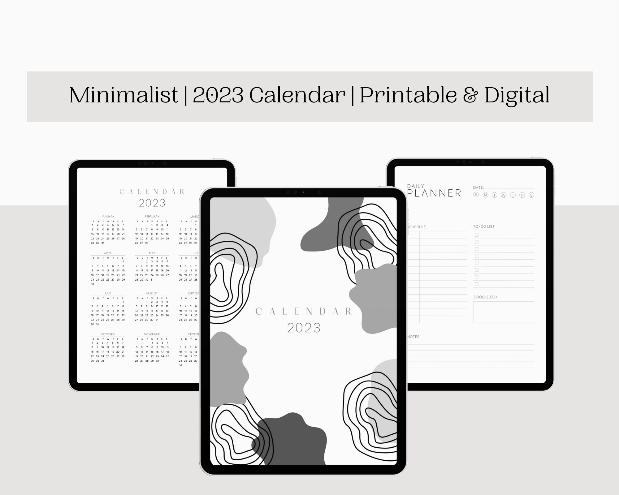 2023 Minimal Calendar, 2023 Printable Calendar, Daily Planner, 2023 ...