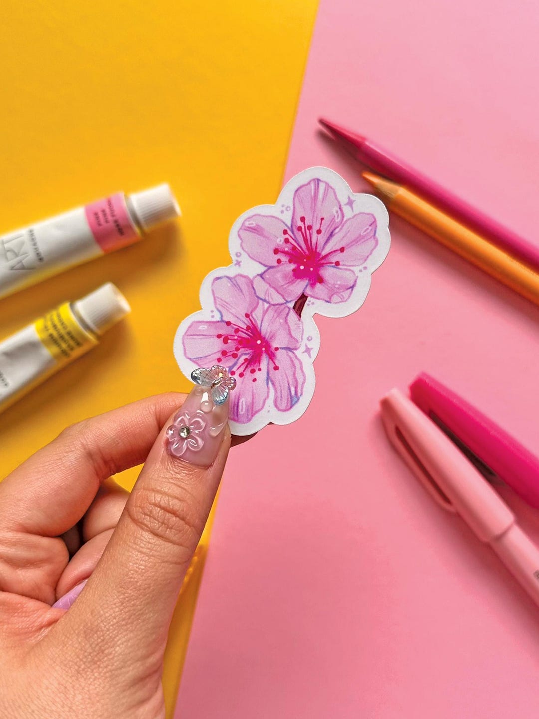 Pink Sakura Blossom Vinyl Sticker - Handmade Cute Stationery Decor ...