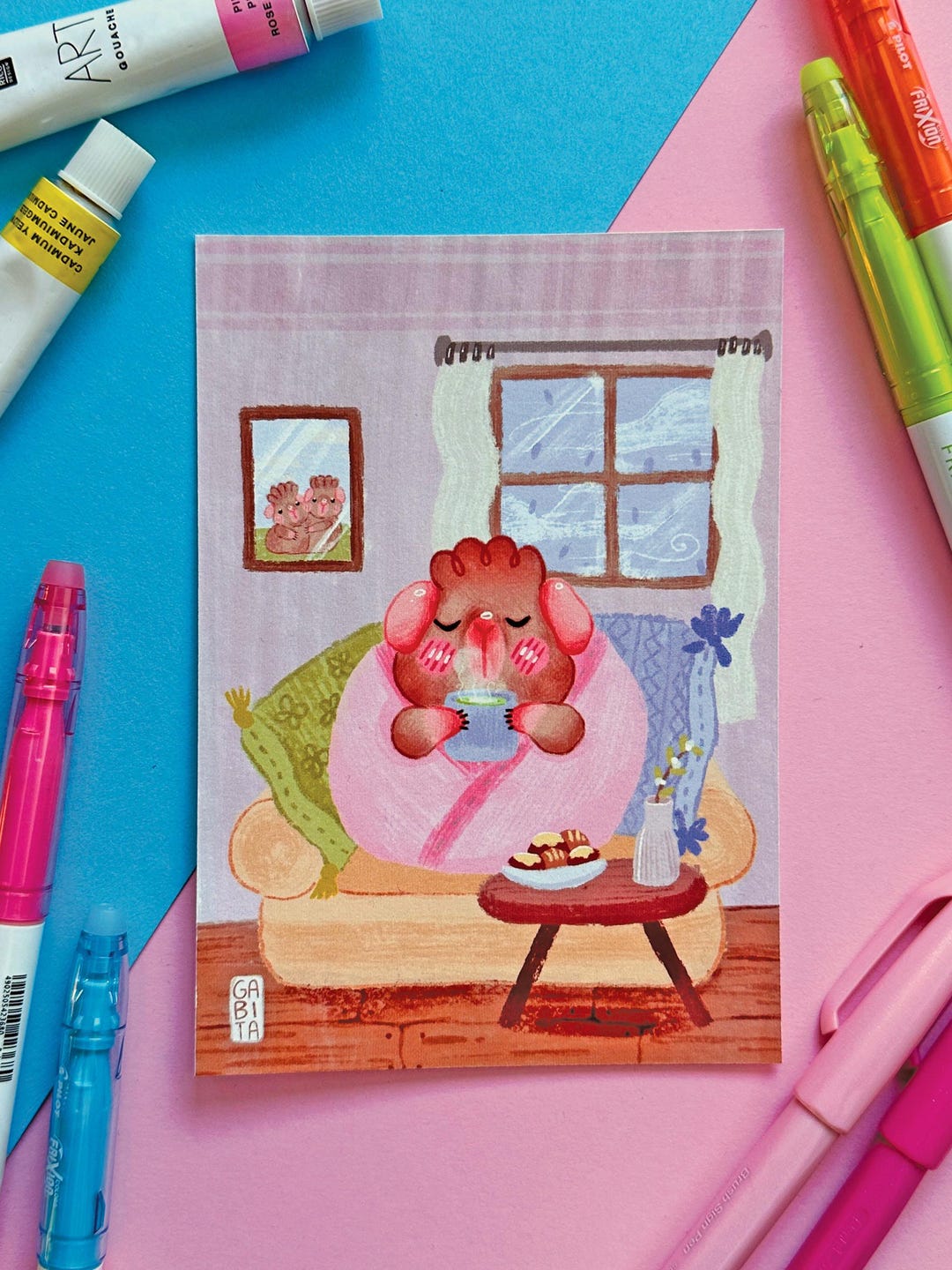 Matcha Latte Guinea Pig Illustration A6 Print - Cozy Animal Art, Cute ...